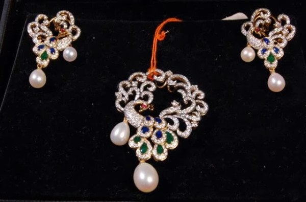 Diamond Peacock Pendant Set - Indian Jewellery Designs