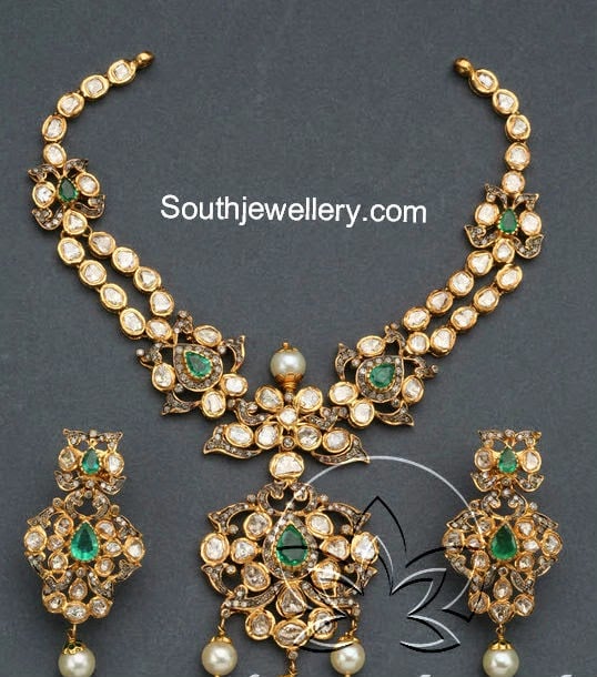 Flat Diamonds Pachi Necklace Set - Indian Jewellery Designs