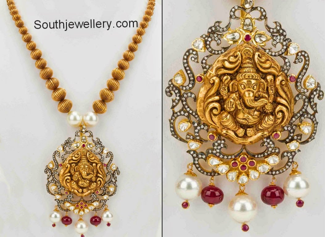 Gold Balls Neclace with Ganesh Pendant - Indian Jewellery Designs