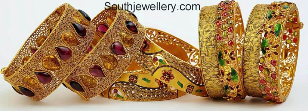 Delightful Broad Antique Gold Bangles - Indian Jewellery Designs