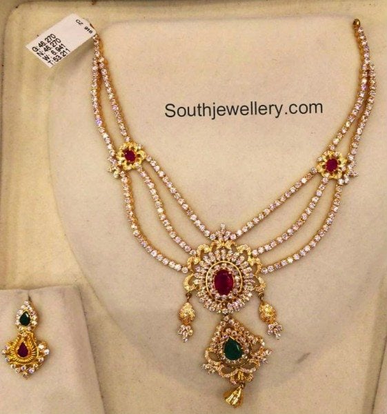 CZ Stones Necklace Set - Indian Jewellery Designs