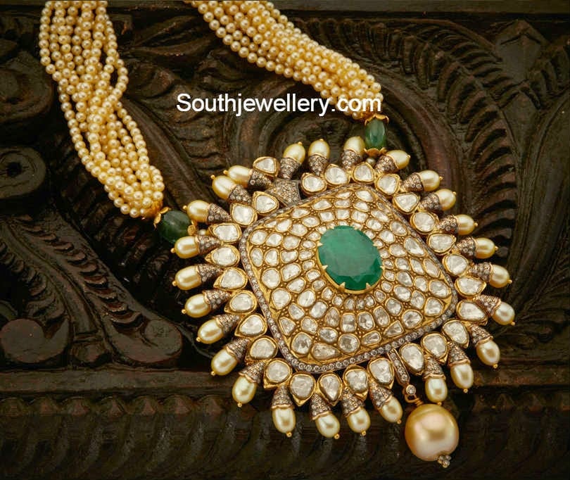 Royal Polki Diamond Pendant - Indian Jewellery Designs