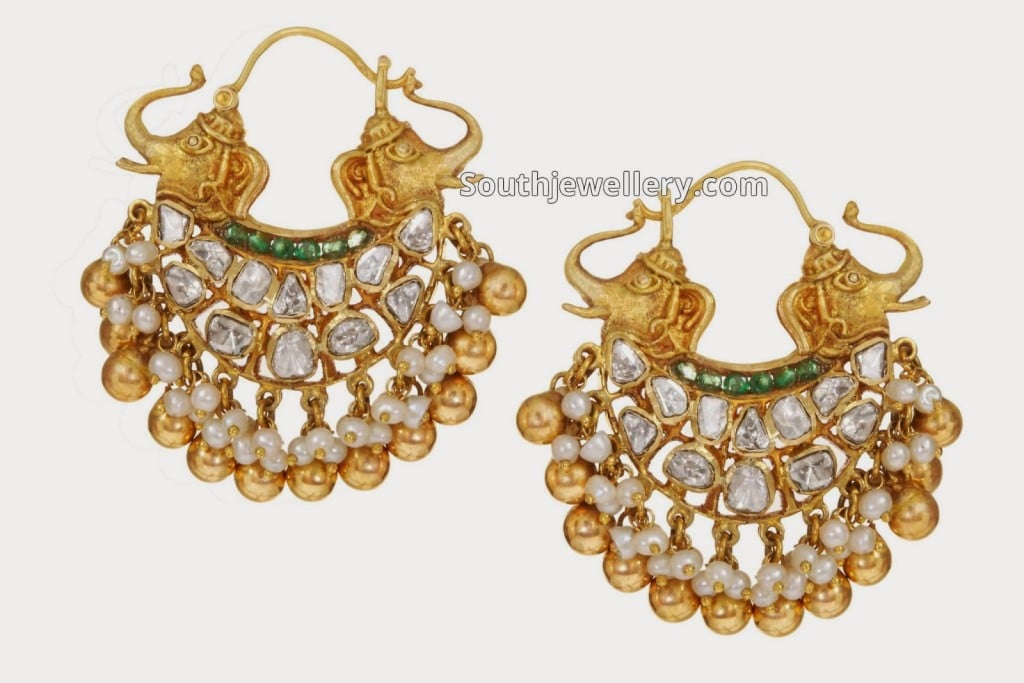 Polki Diamond Bali Hoop Earrings - Indian Jewellery Designs