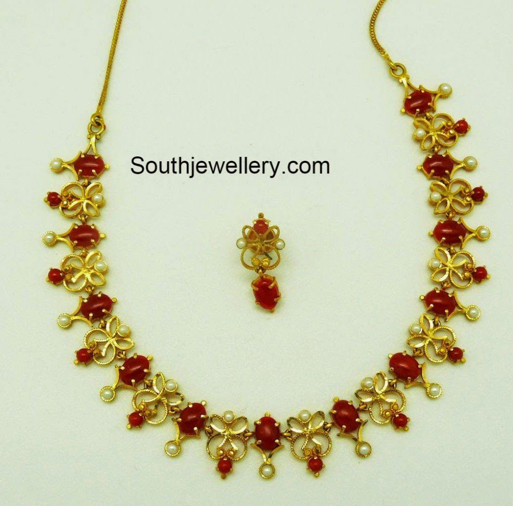 22 Carat Gold Coral Necklace - Indian Jewellery Designs 22 Carat Gold Coral Necklace - Indian Jewellery Designs