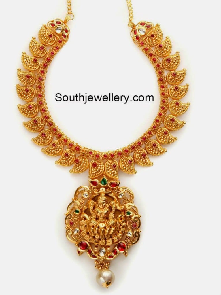 Antique Mango necklace with Lakshmi Pendant - Indian Jewellery Designs