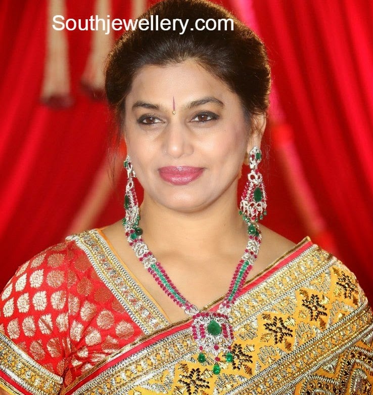 Pinky Reddy in Diamond Ruby Emerald Necklace Set - Indian Jewellery Designs