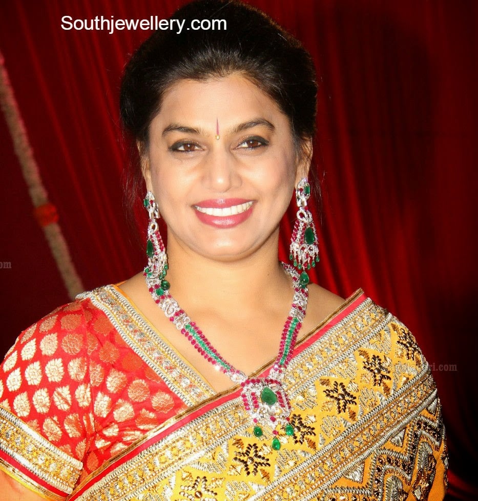 Pinky Reddy in Diamond Ruby Emerald Necklace Set - Indian Jewellery Designs