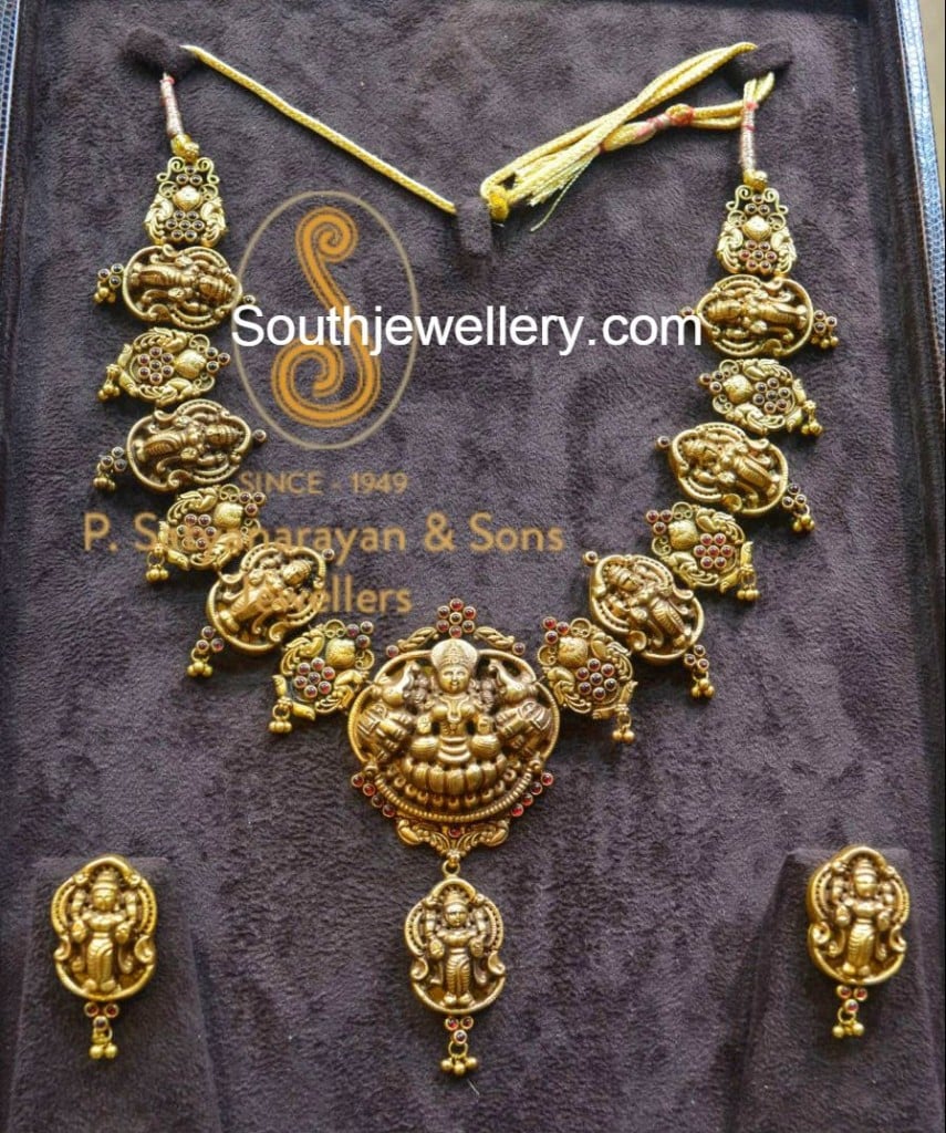 Antique Lakshmi Temple Necklace Set - Indian Jewellery Designs