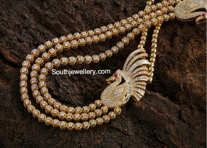 Diamond Necklace with Peacock Mogappu - Indian Jewellery Designs