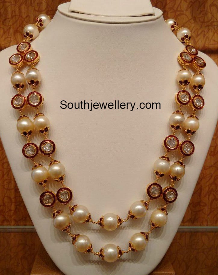 Meenakari Work South Sea Pearls Mala - Indian Jewellery Designs