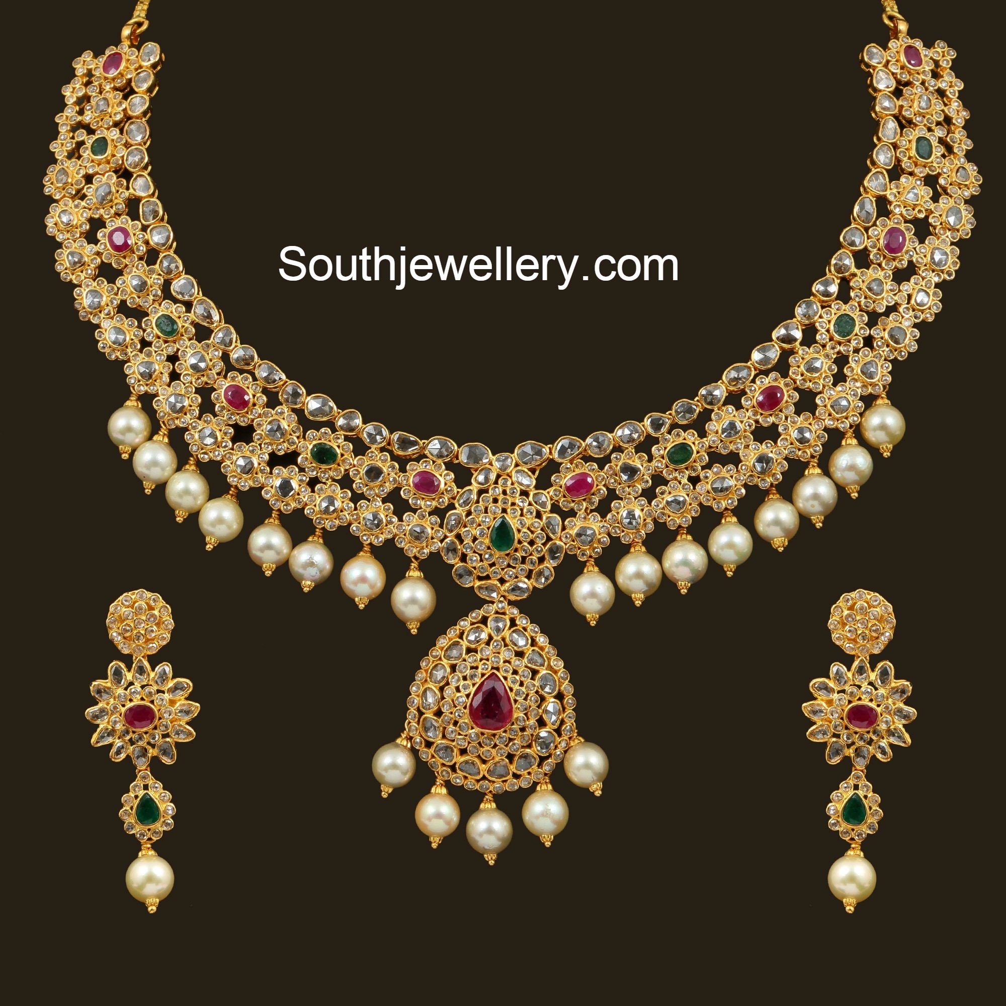 Floral Uncut Diamond Necklace - Indian Jewellery Designs Floral Uncut Diamond Necklace - Indian Jewellery Designs