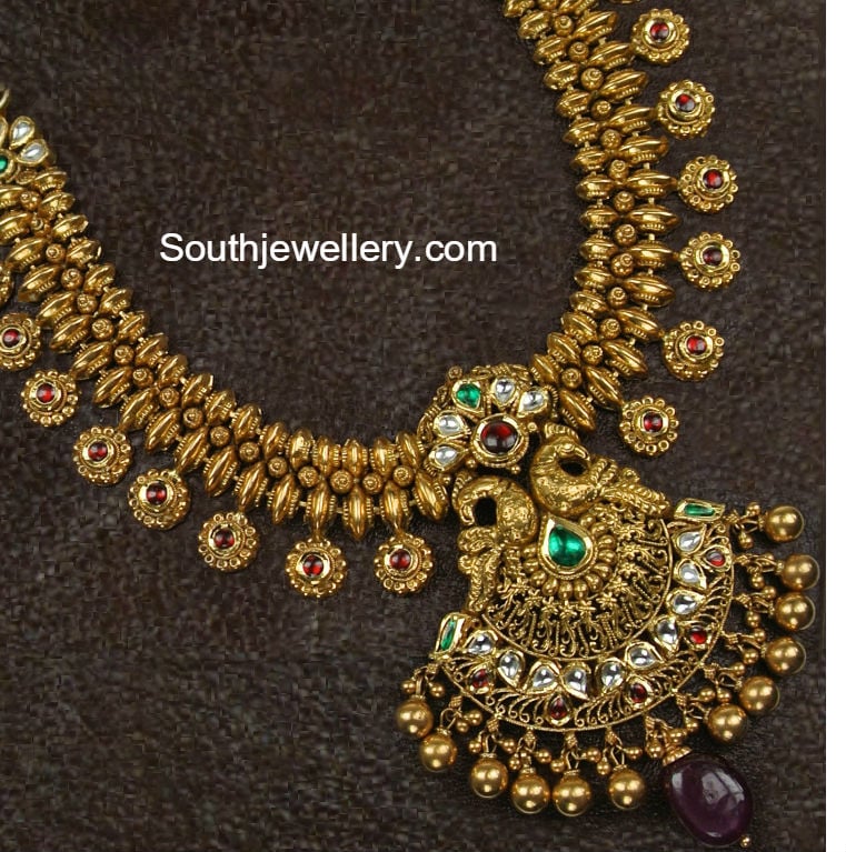 Traditional Antique Gold Necklace - Indian Jewellery Designs