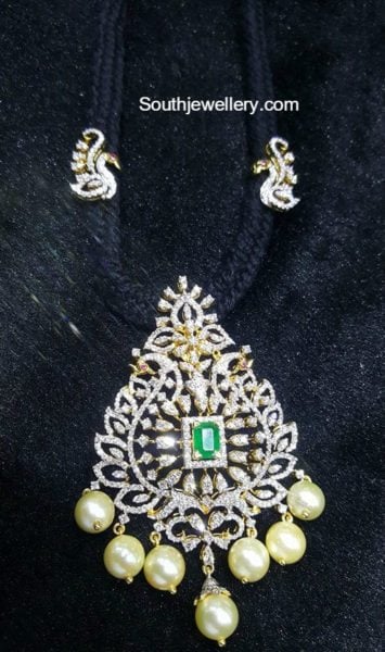 Black Thread Necklaces with Diamond Pendants - Indian Jewellery Designs