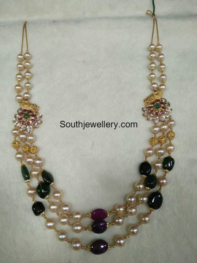 South Sea Pearls and Beads Mala - Indian Jewellery Designs