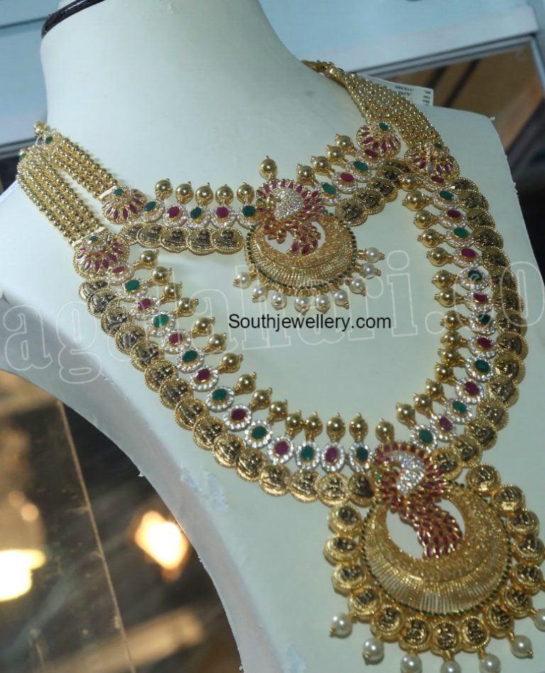 CZ Lakshmi Kasu Necklace and Haram - Indian Jewellery Designs