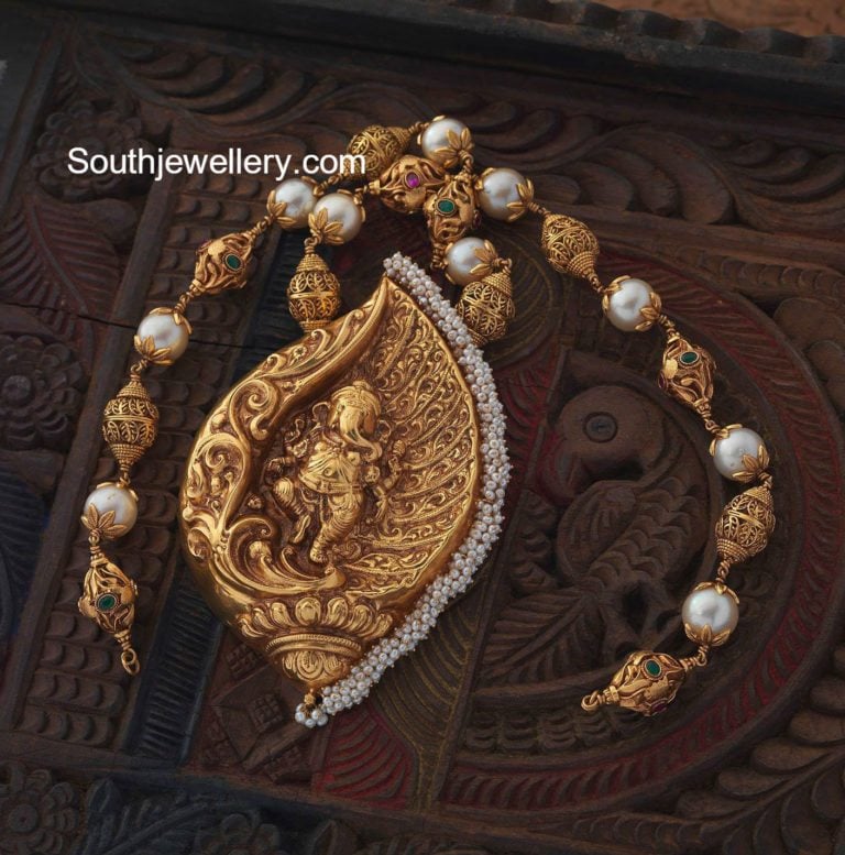 Gold Balls Chain with Ganesh Pendant - Indian Jewellery Designs