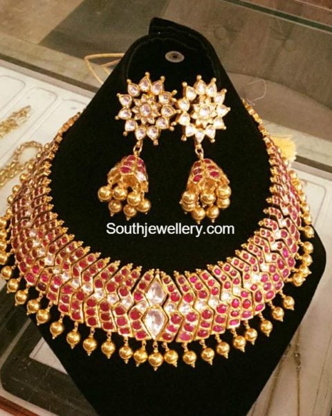 Traditional Kundan Addigai and Jhumkas Set - Indian Jewellery Designs