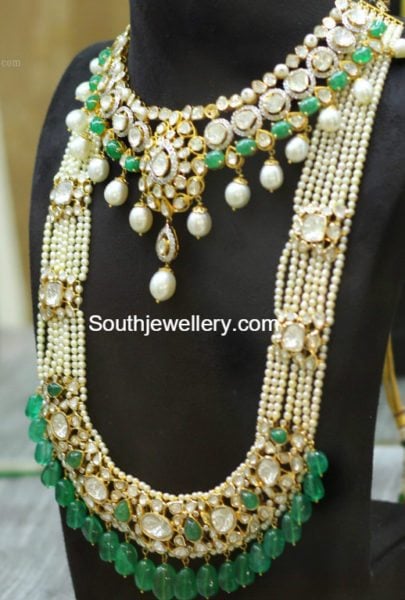 Polki Diamond Necklace and Long Chain - Indian Jewellery Designs