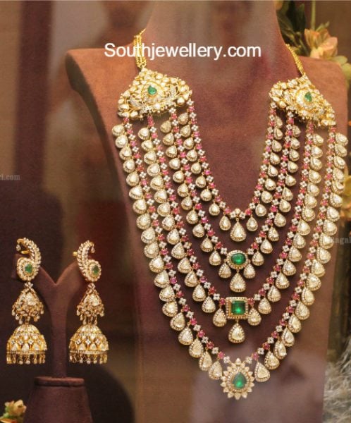 Layered Polki Haram and Jhumkas - Indian Jewellery Designs