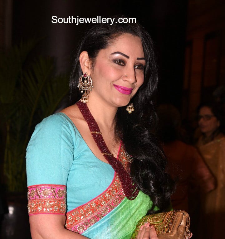 Manyata Dutt in Ruby Mala and Diamond Chandbalis - Indian Jewellery Designs