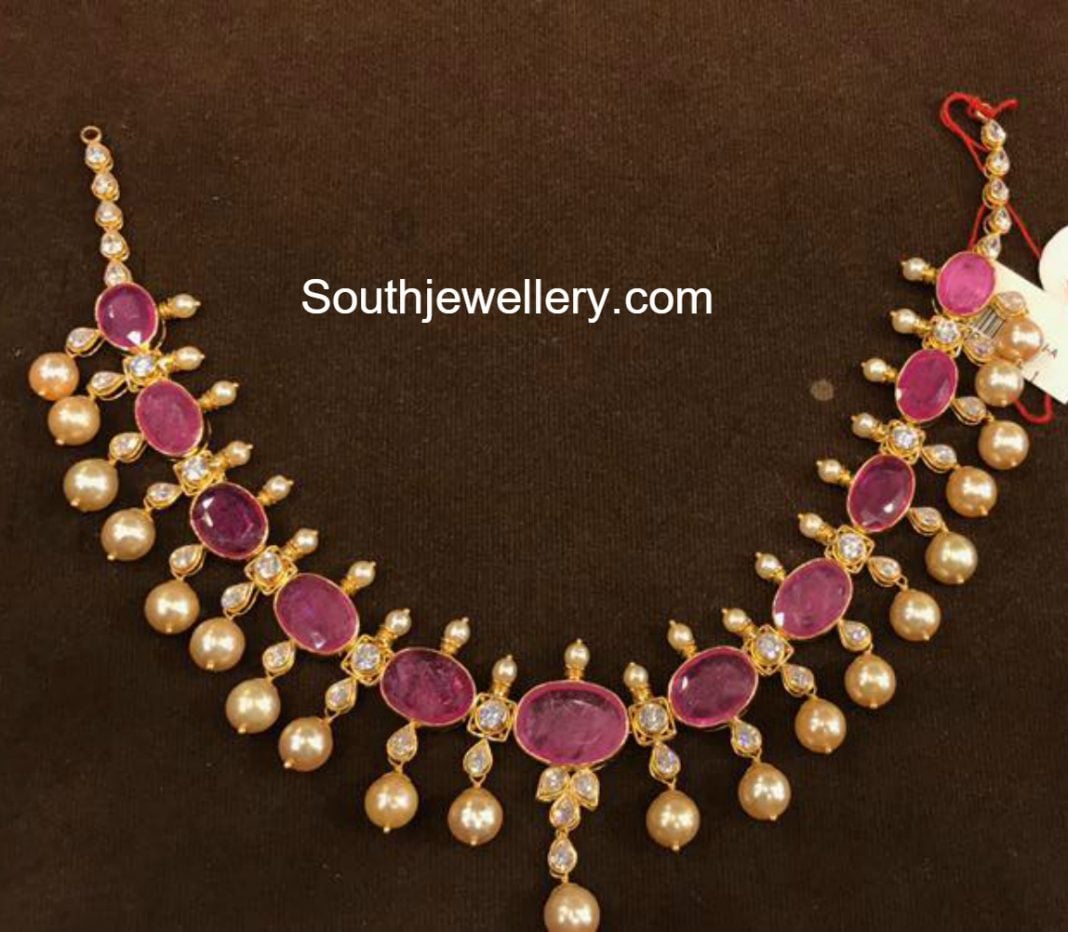 32 Grams Simple Ruby Necklace - Indian Jewellery Designs