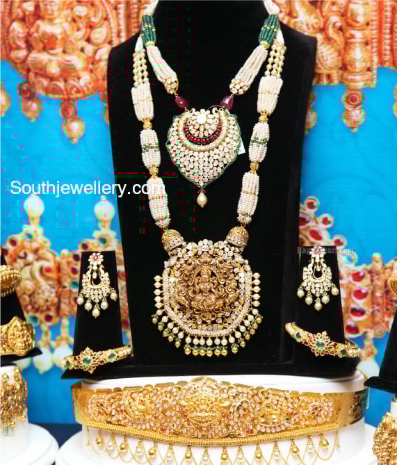 Pearl Necklace and Haram Set by Manepally - Indian Jewellery Designs