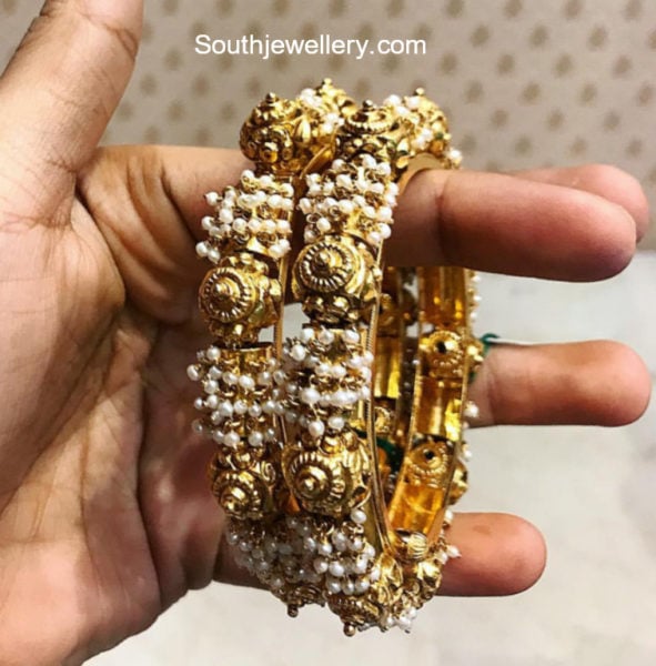 Antique Gold Pearl Bangles - Indian Jewellery Designs