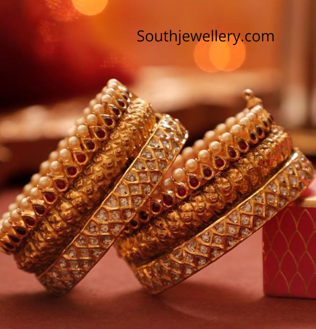 Antique Gold Broad Bangles - Indian Jewellery Designs