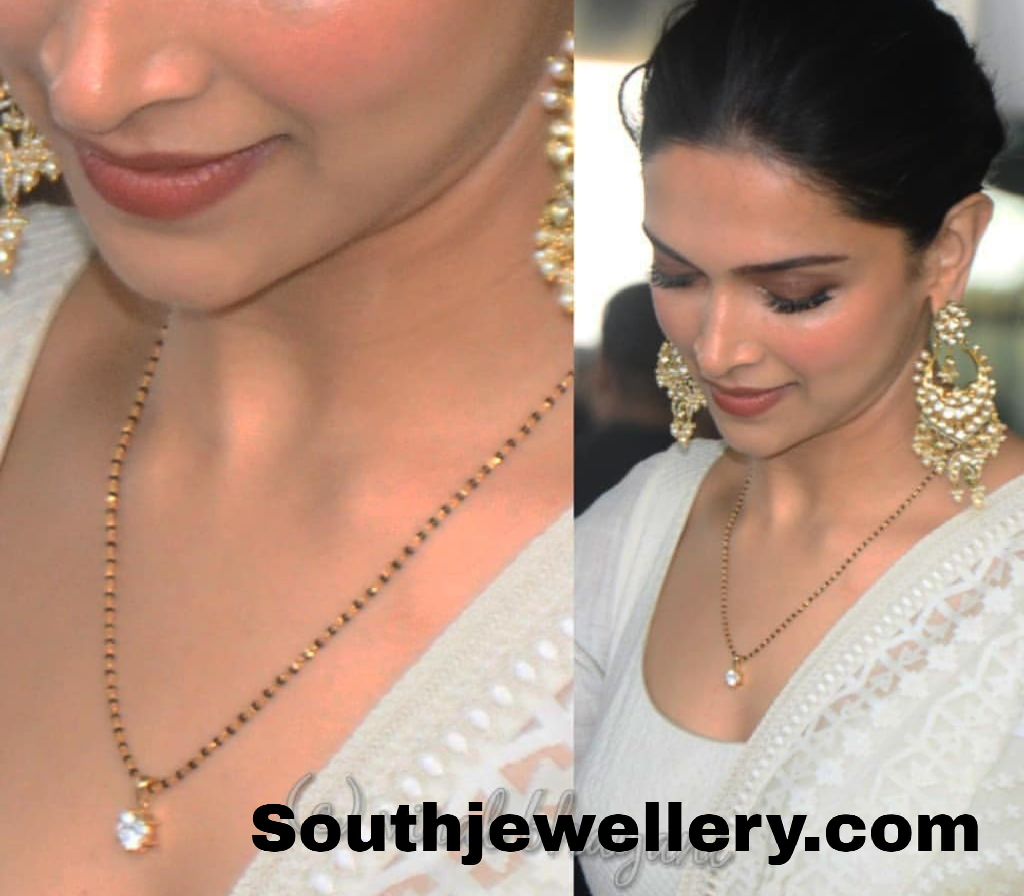 Deepika Padukone in a simple Mangalsutra chain and chandbalis - Indian ...