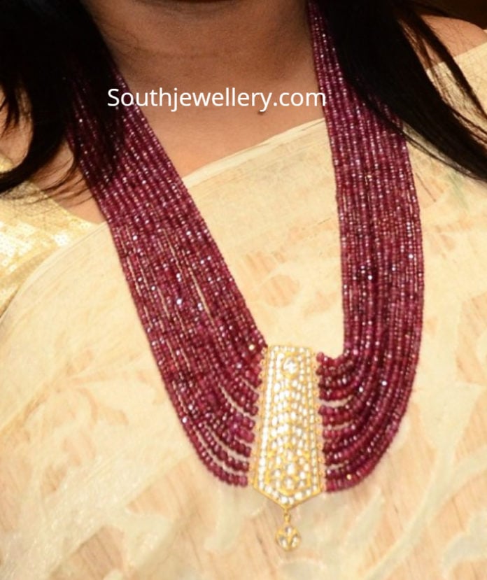 Multi string ruby beads necklace with kundan pendant - Indian Jewellery ...