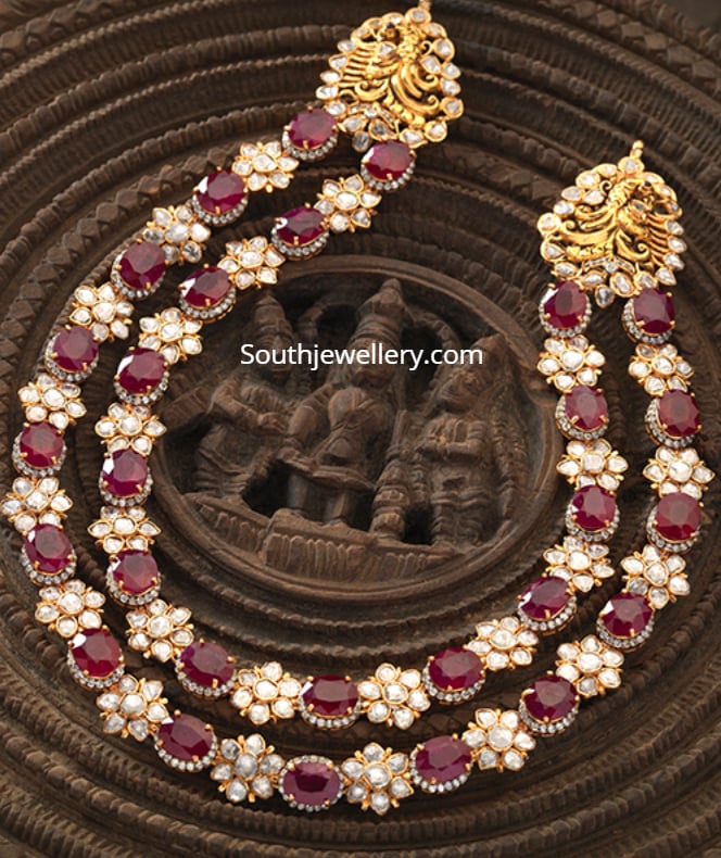 Polki diamond and ruby necklace - Indian Jewellery Designs