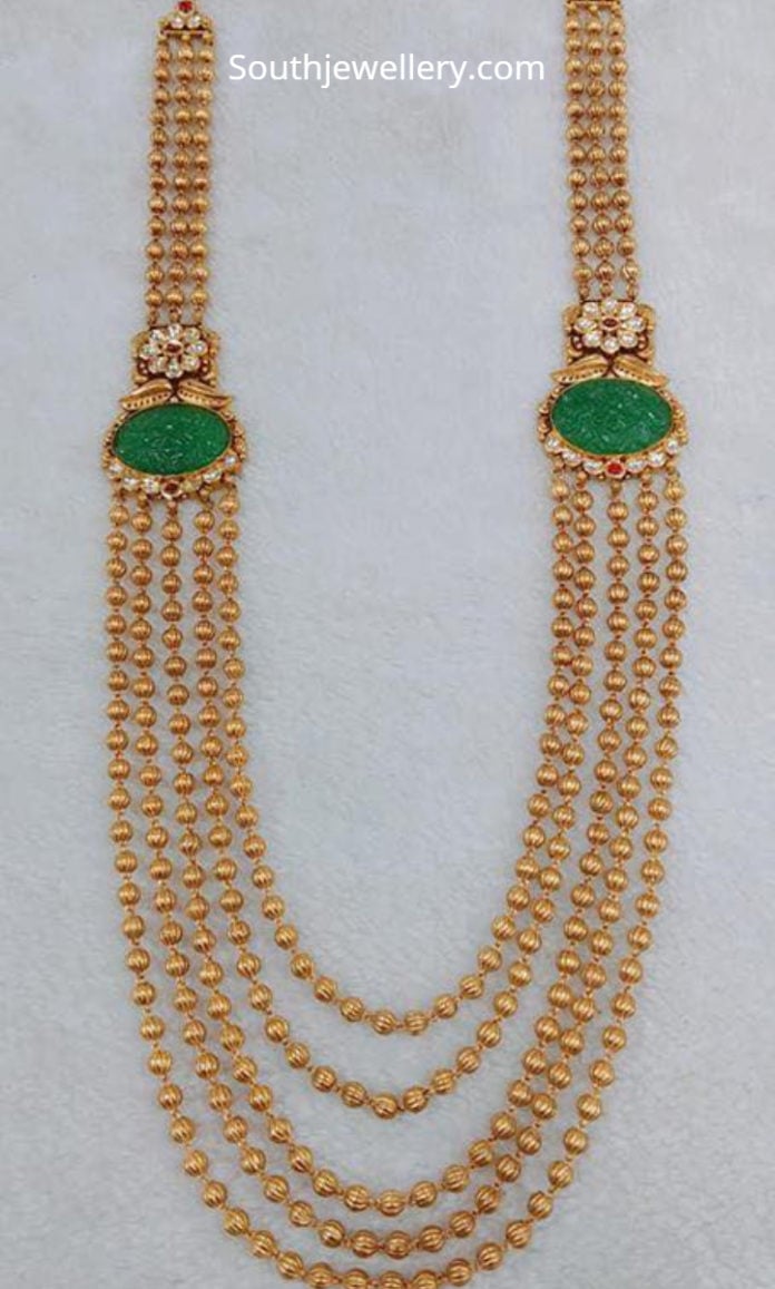 Gundla mala with emerald side motifs - Indian Jewellery Designs