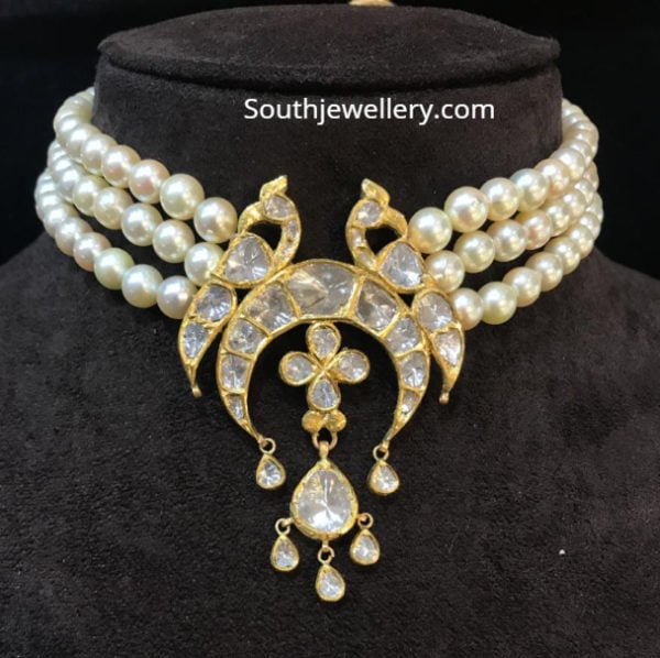 Pearl Choker With Peacock Polki Pendant - Indian Jewellery Designs