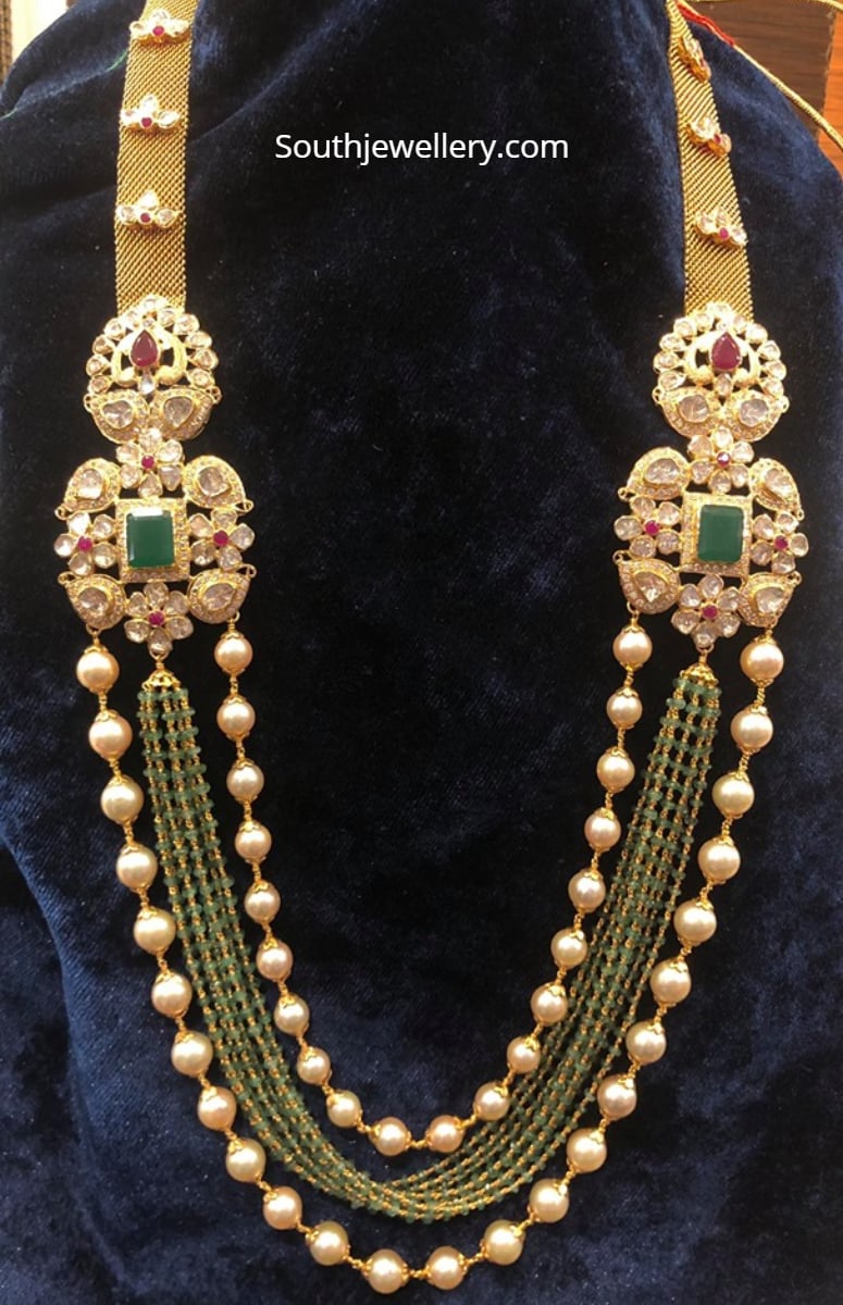 Layered pearl and emerald beads mala - Indian Jewellery Designs