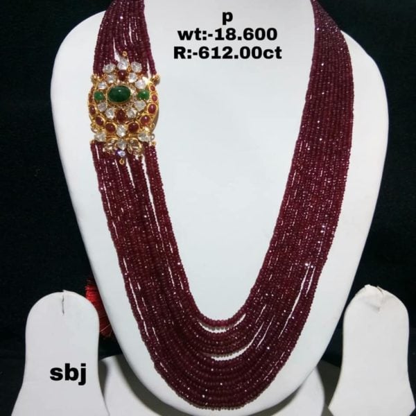 Multi strand ruby beads mala with polki side pendant - Indian Jewellery ...