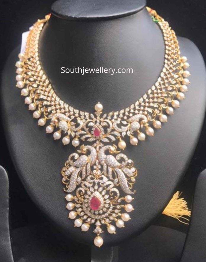 Diamond necklace with detachable pendant - Indian Jewellery Designs