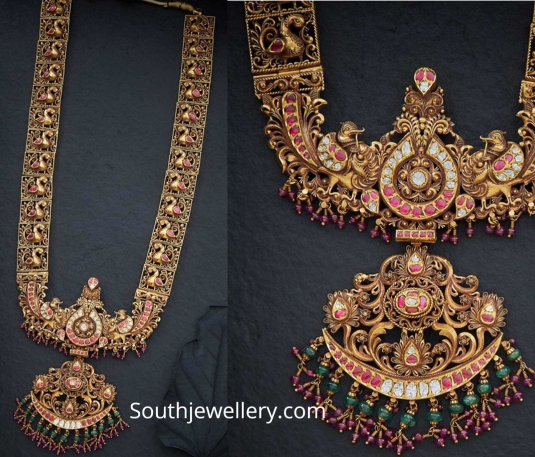 Antique gold peacock haram - Indian Jewellery Designs