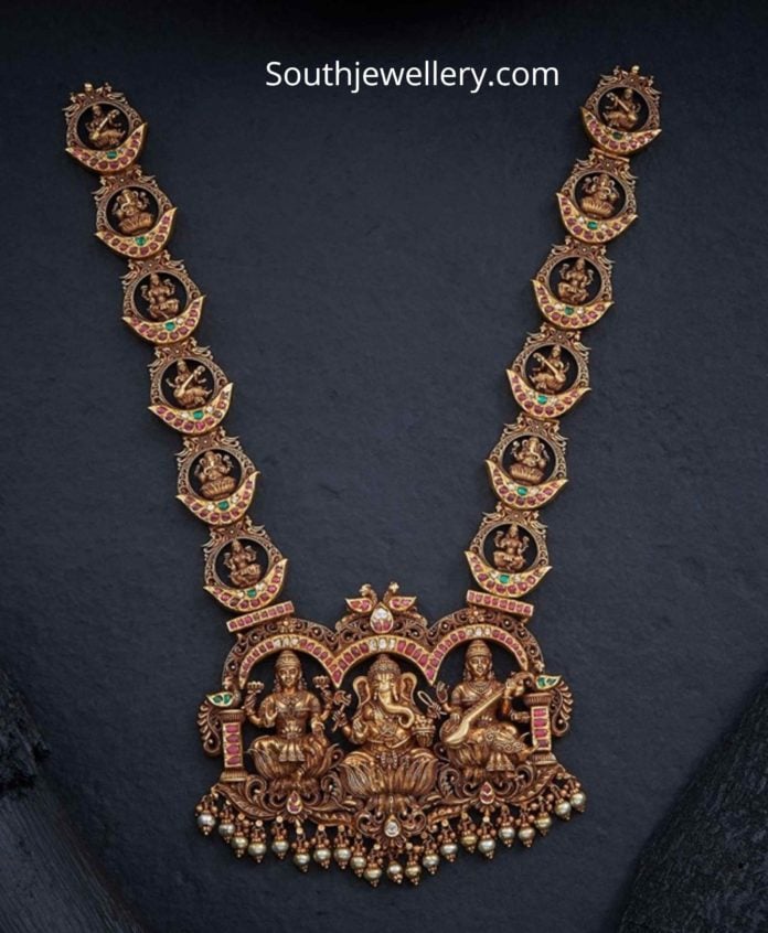 New model antique gold Lakshmi haram - Indian Jewellery Designs