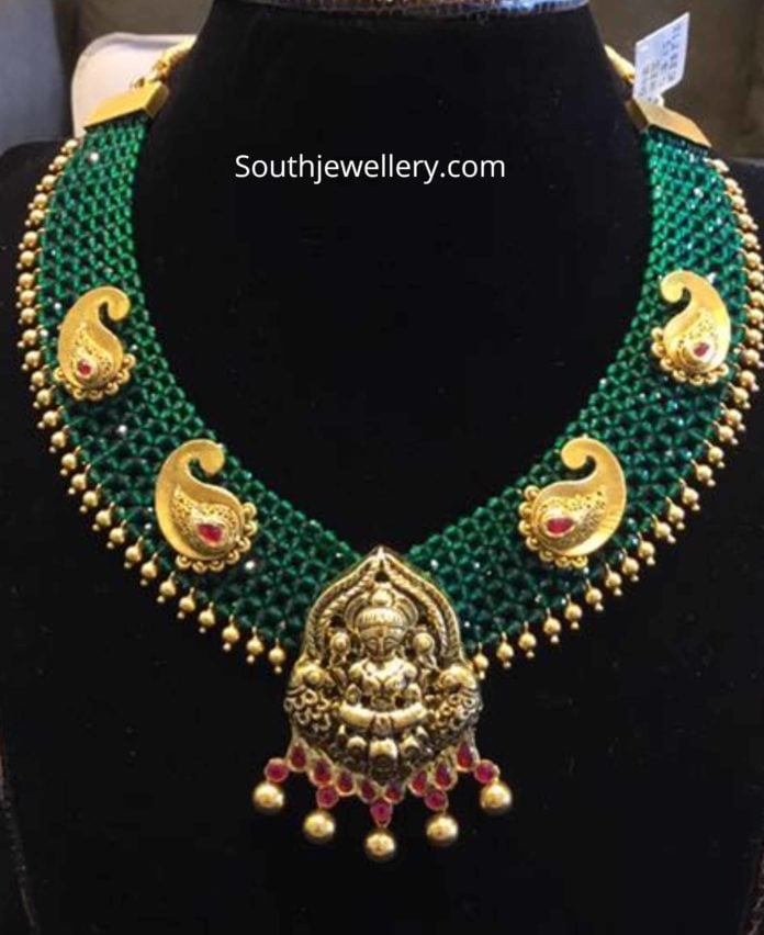 Woven ruby and emerald beads necklace designs - Indian Jewellery Designs