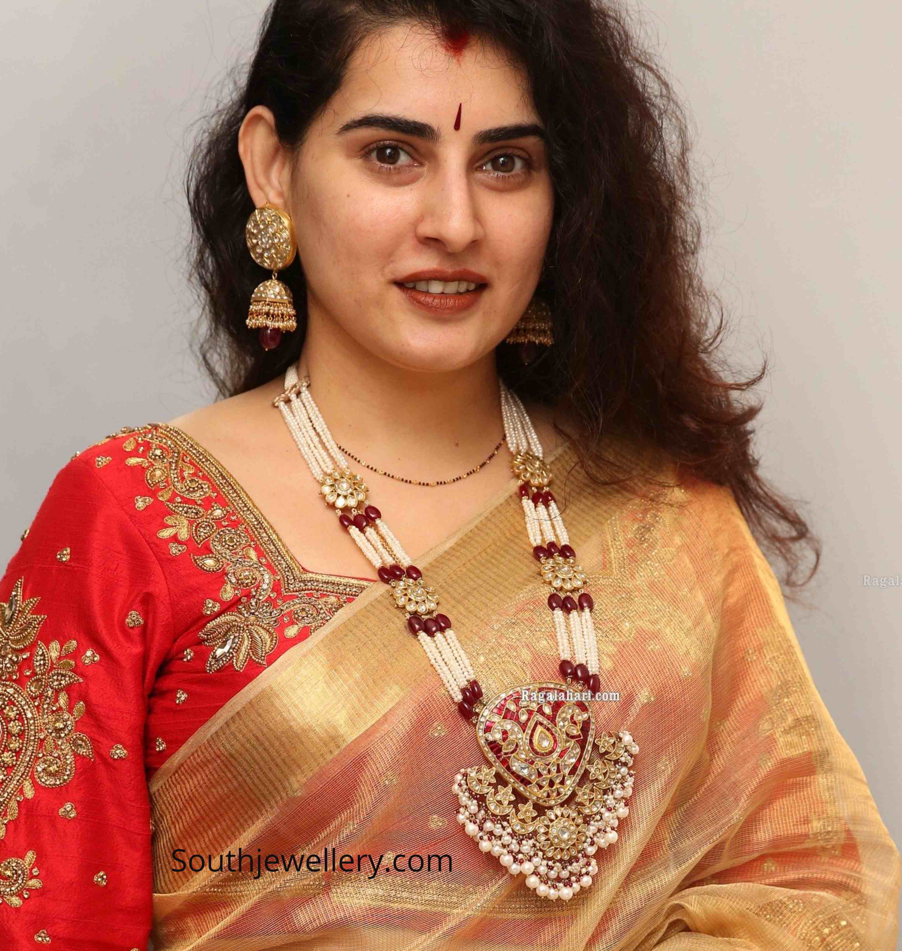 Archana Shastry in a pearl ruby haram set - Indian Jewellery Designs