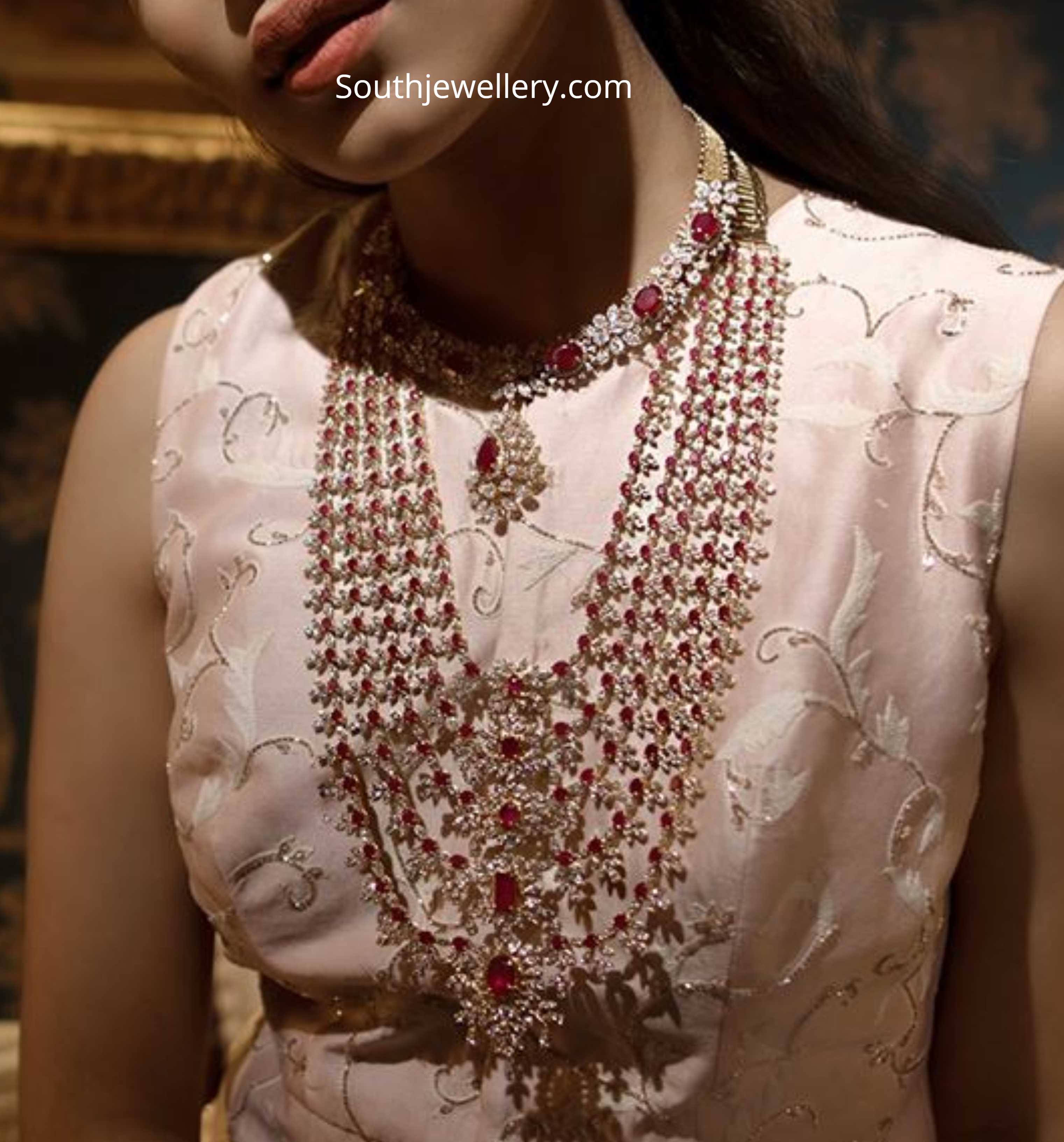 Bridal diamond ruby necklace set - Indian Jewellery Designs Bridal diamond ruby necklace set - Indian Jewellery Designs