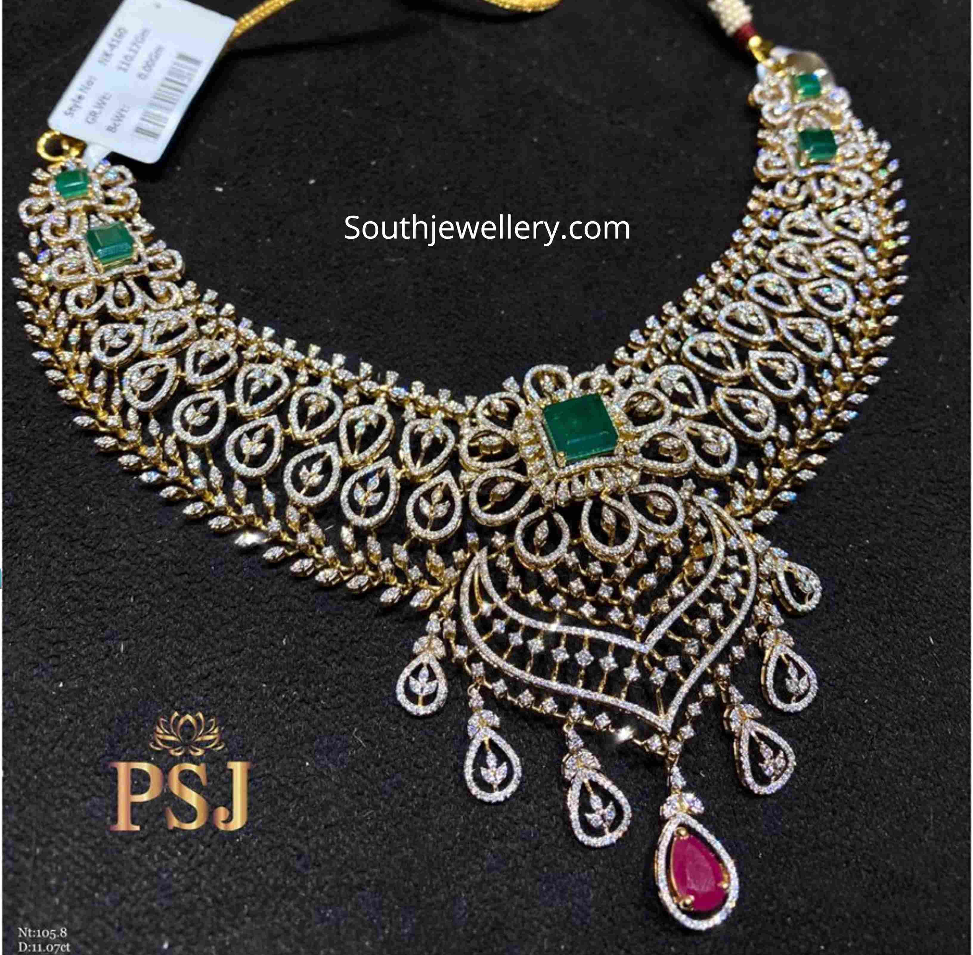 Diamond emerald necklace designs by Premraj jewellers