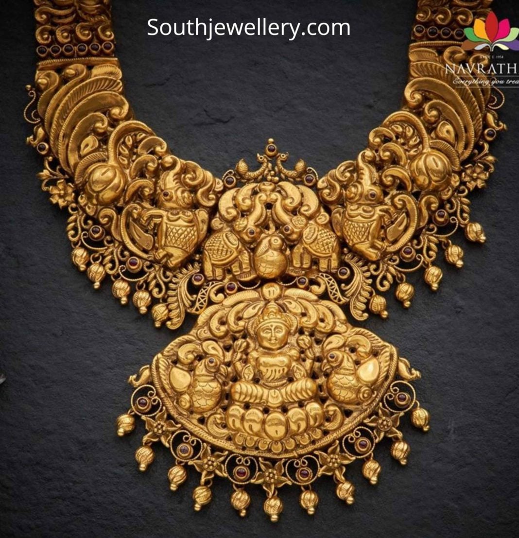 Antique gold deep nakshi work haram - Indian Jewellery Designs