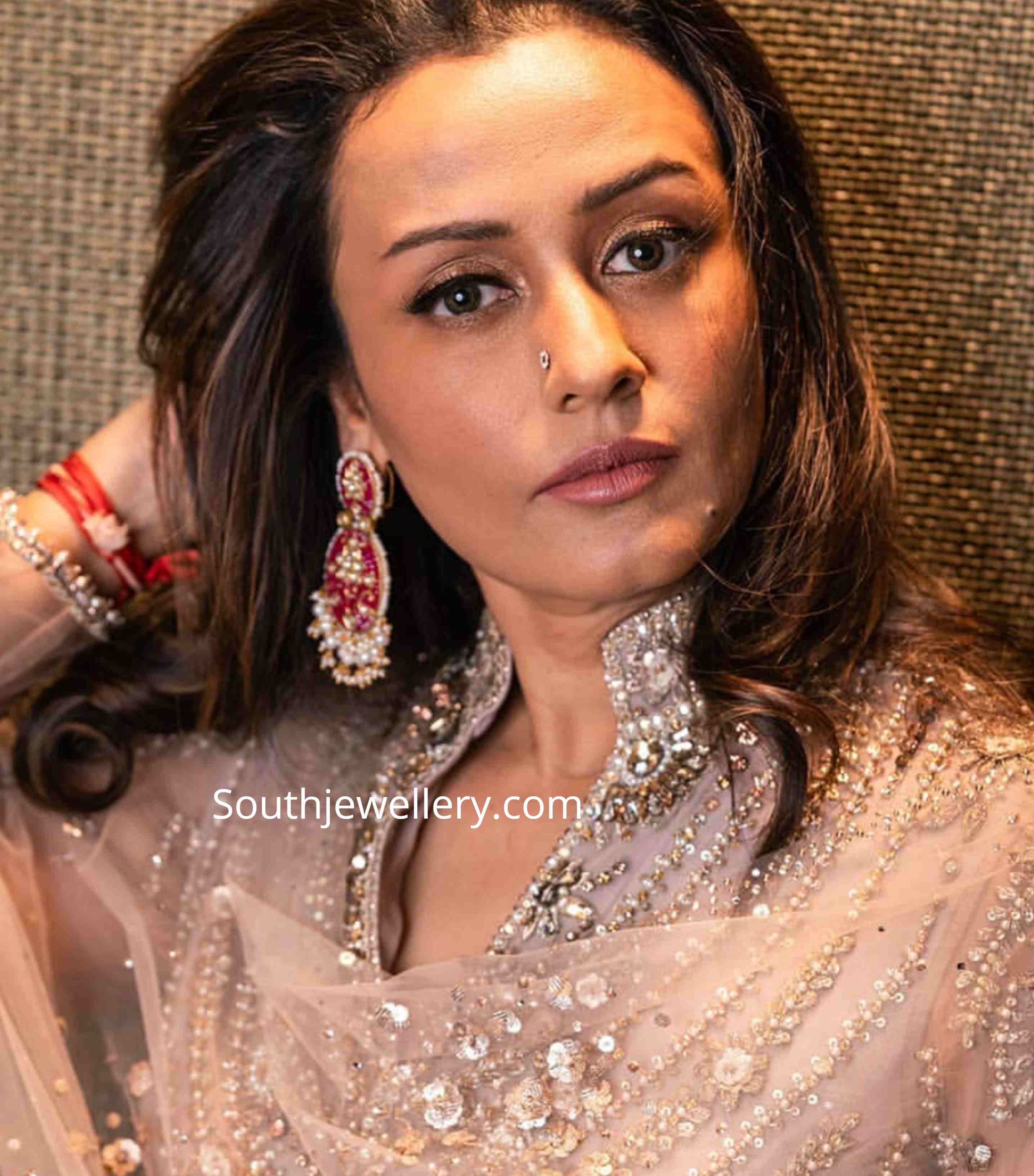 Namrata Shirodkar in ruby polki chandbalis - Indian Jewellery Designs