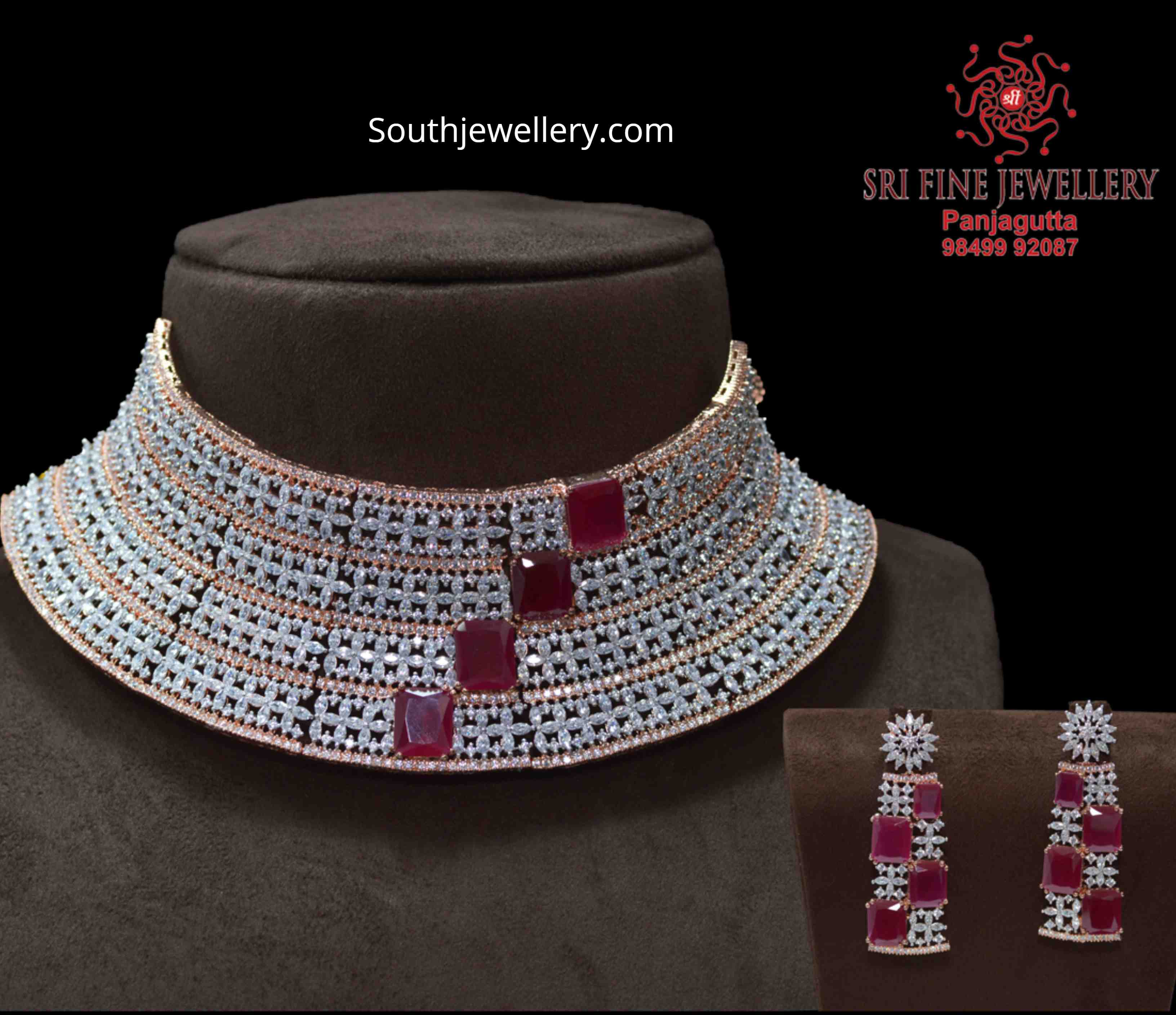 One gram gold CZ chokers - Indian Jewellery Designs