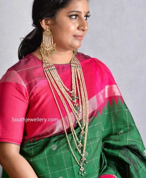 Pearl satlada haar and passa earrings - Indian Jewellery Designs