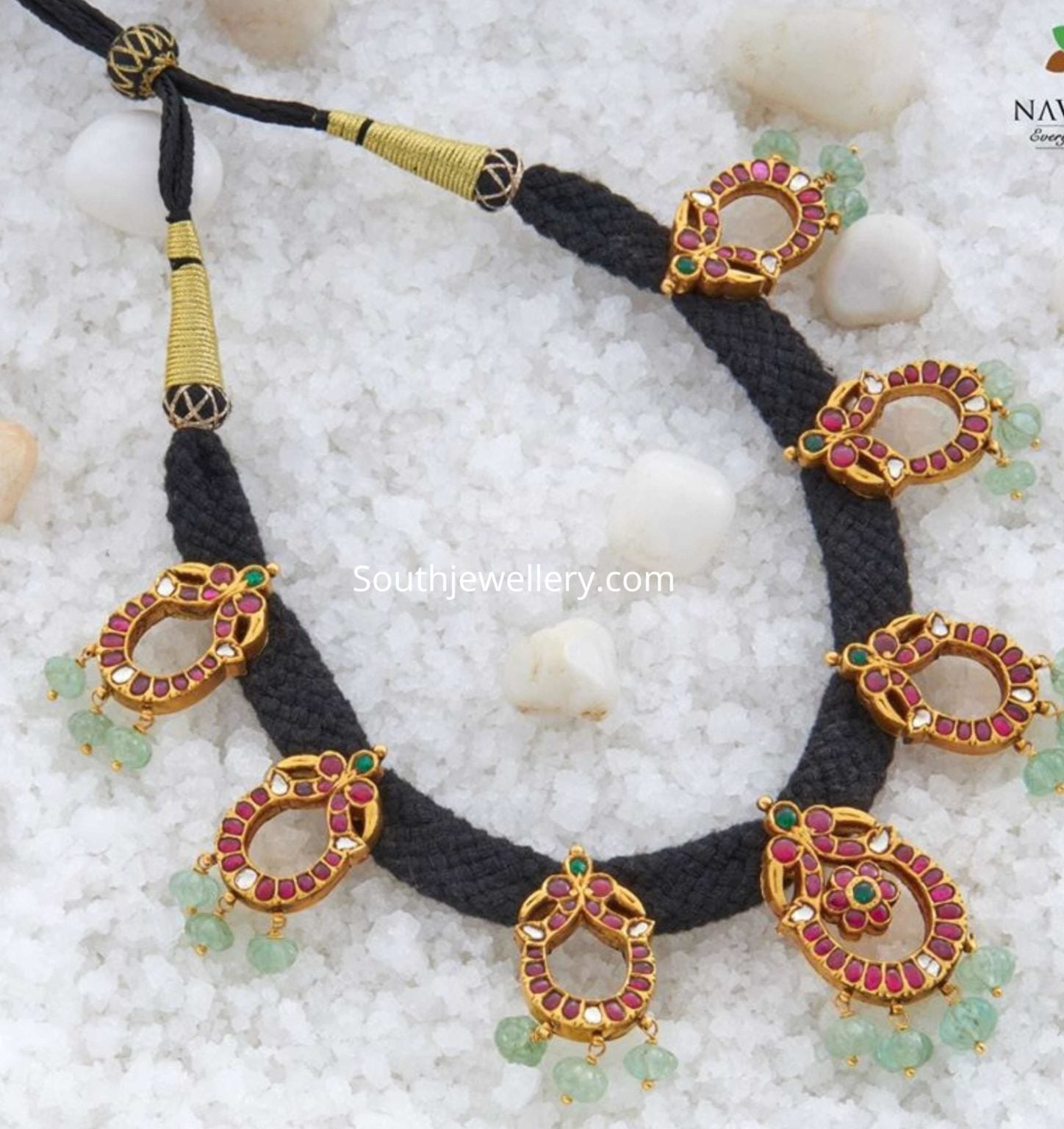 Black thread necklace with peacock kundan motifs - Indian Jewellery Designs