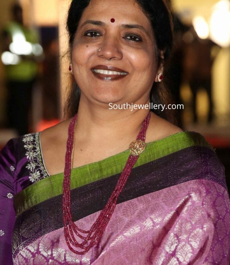 Jeevitha Rajasekhar in a ruby beads necklace - Indian Jewellery Designs