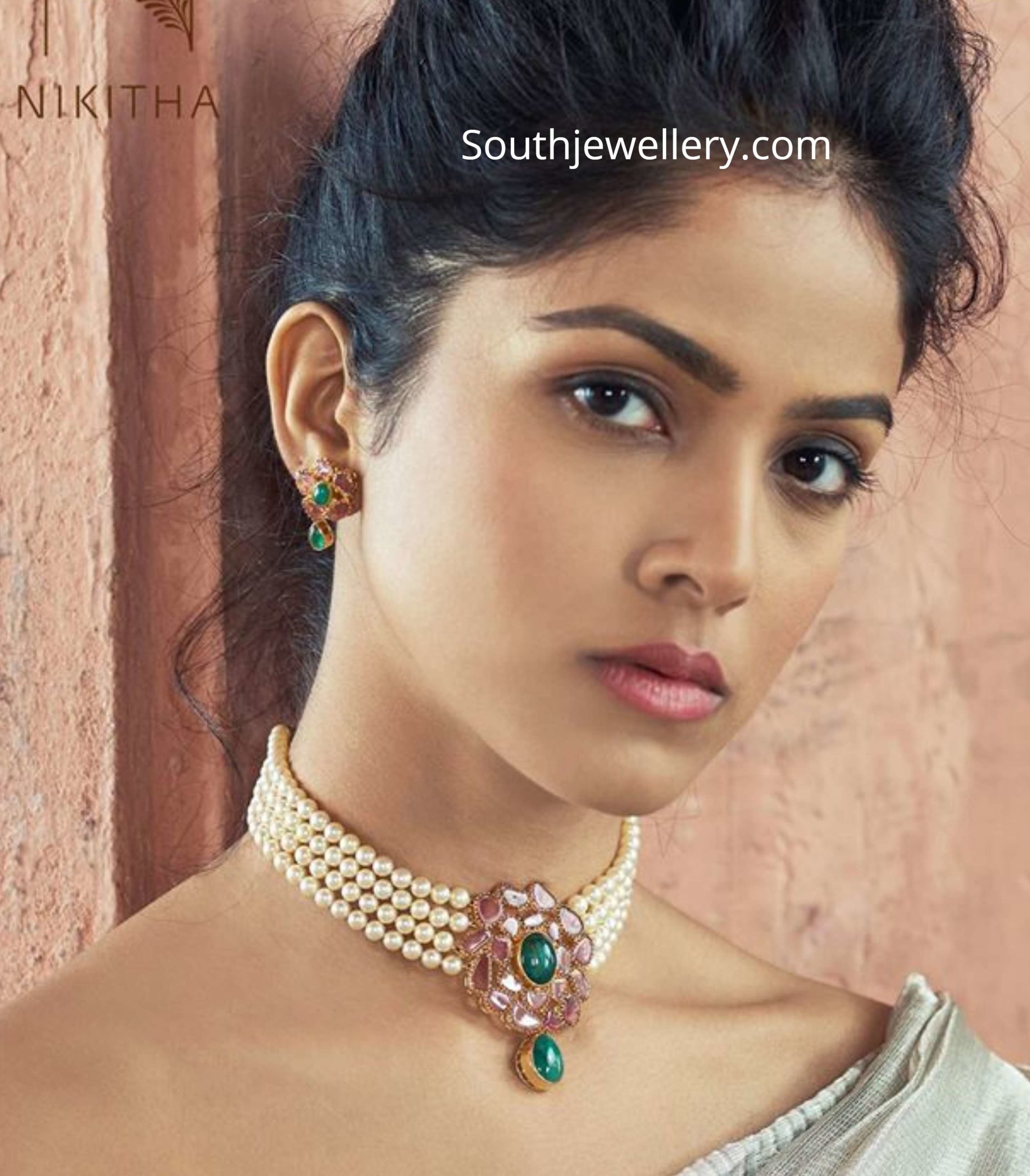 South Sea Pearl Choker With Spinel Pendant Indian Jewellery Designs