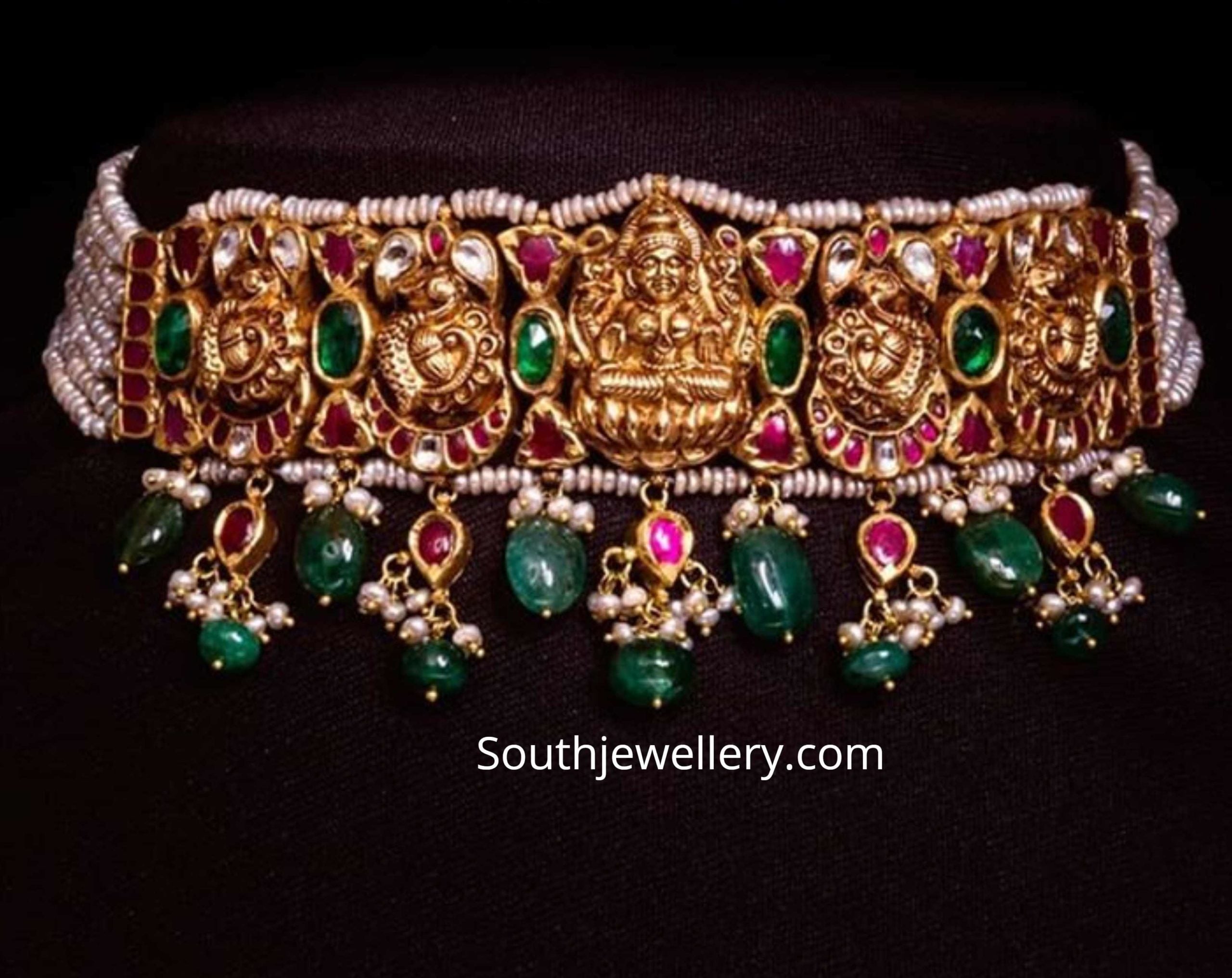 Pearl choker with Lakshmi pendant - Indian Jewellery Designs